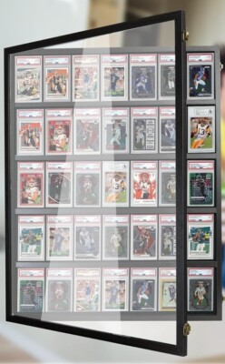 Graded Trading Card Display Case 35+ Black Sport Baseball Glass Wood ...