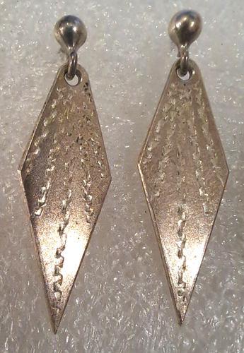 Vtg Sterling Silver Etched Diamond Shaped Earrings Signed HHA F Ana ...