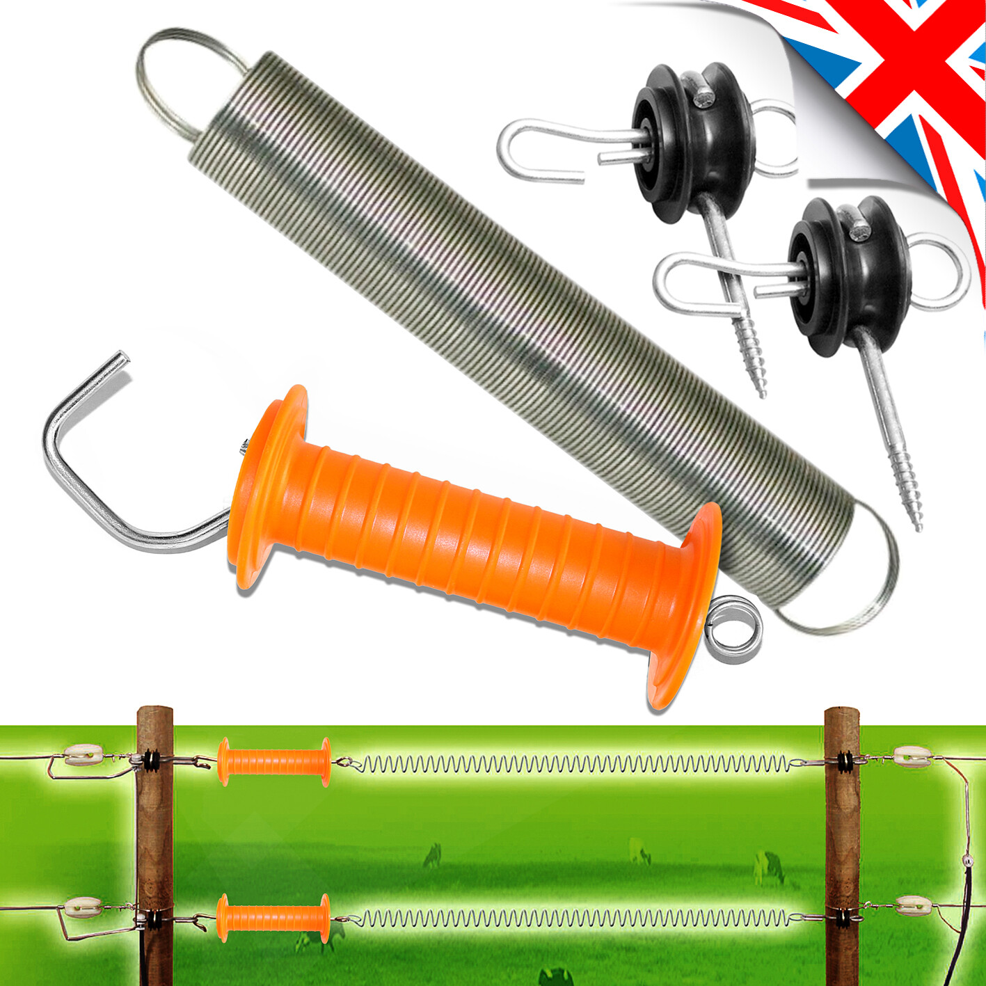 Electric Fence SPRING GATE KITS - 5m Long - Four Handles Colour Options ...
