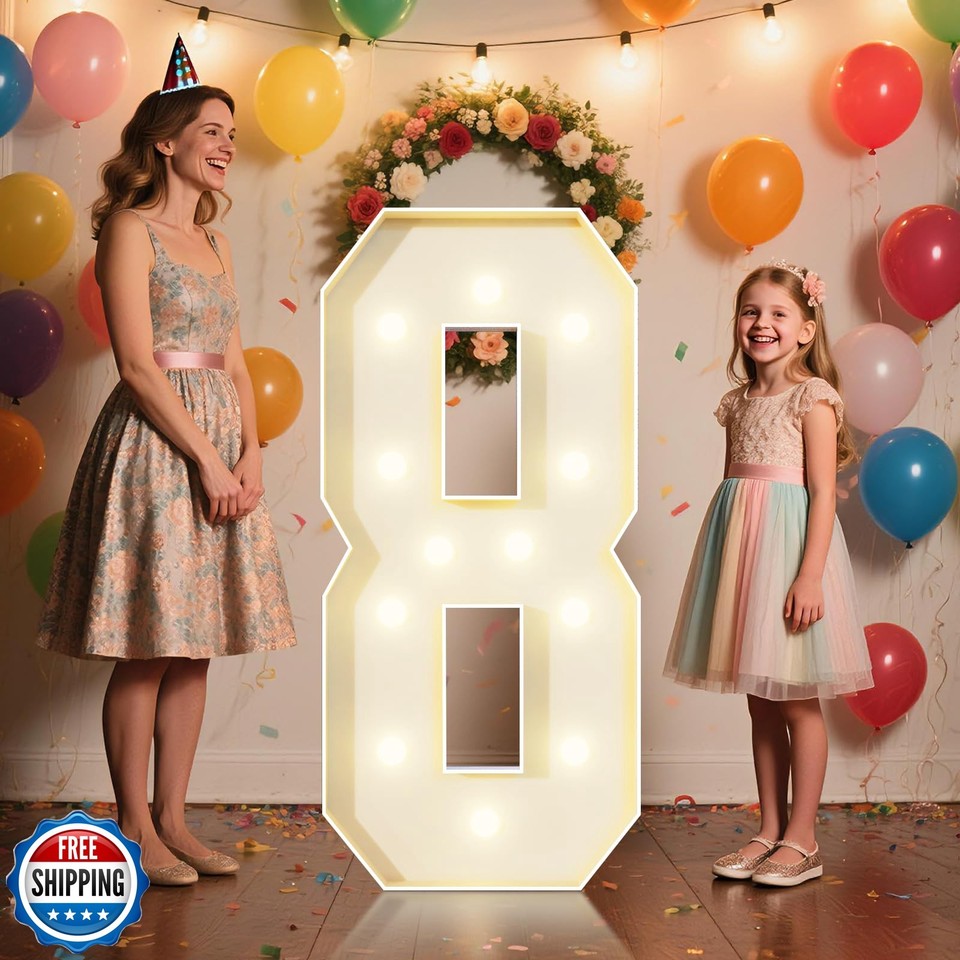 4FT Marquee Numbers 8 Sign,Large Light Up Numbers Party Decoration ...