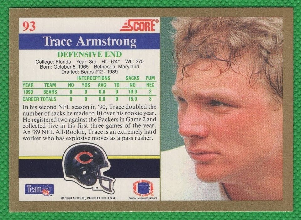 Trace Armstrong - 1991 Score #93 - Chicago Bears Football Card | eBay