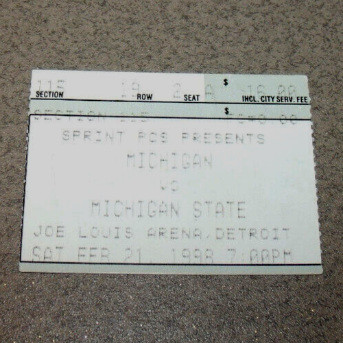 Michigan Wolverines vs Michigan State Spartans 2/21/1998 Hockey Ticket ...