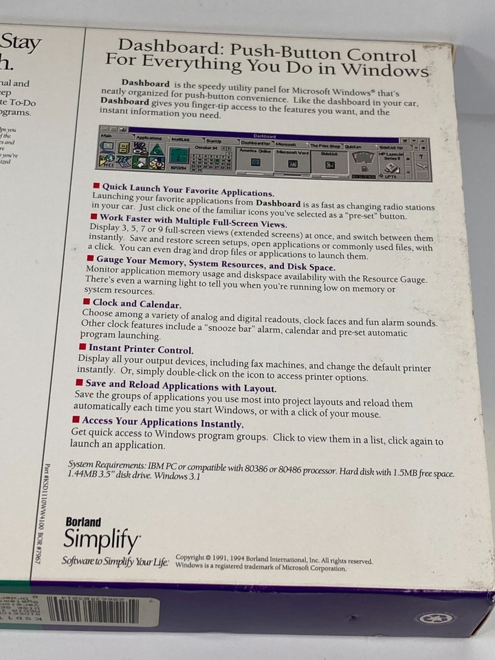 PC Big Box Borland Simplify Dashboard 2.0 & Sidekick for Windows | eBay