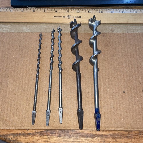 Lot of 5 Antique Bit Brace Auger Bits various sizes (2 Stanley ...