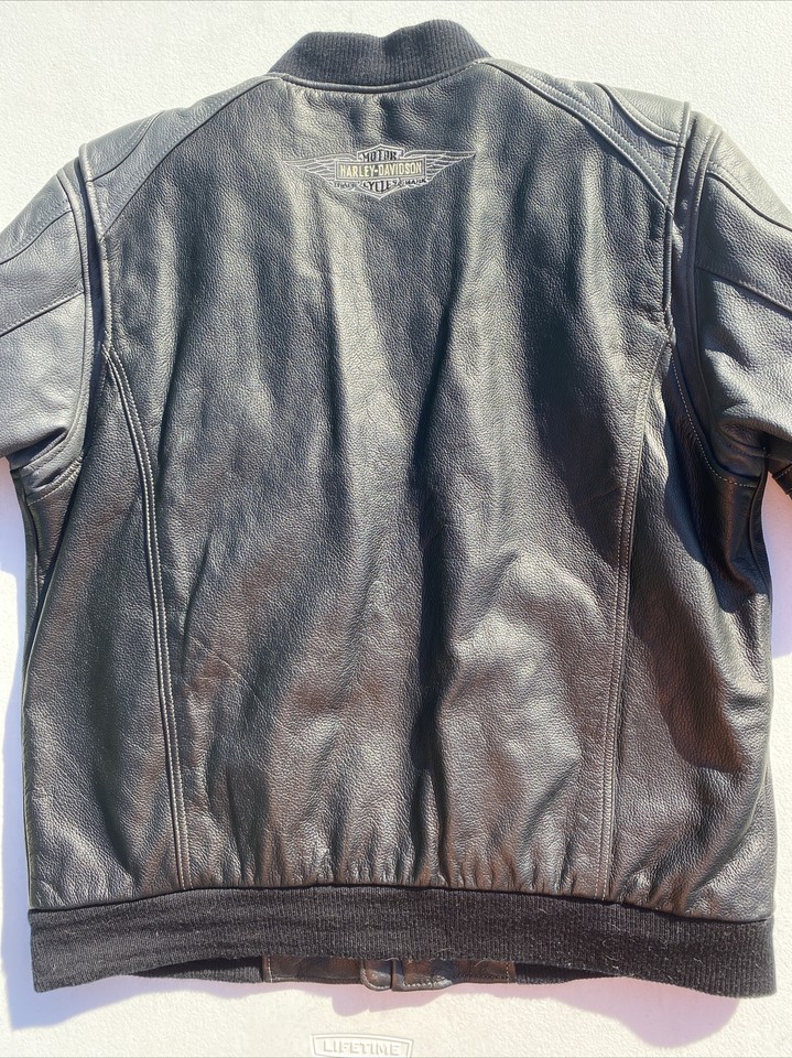 Harley Davidson Men CYLINDER Black Leather Jacket Gray Large Bomber ...