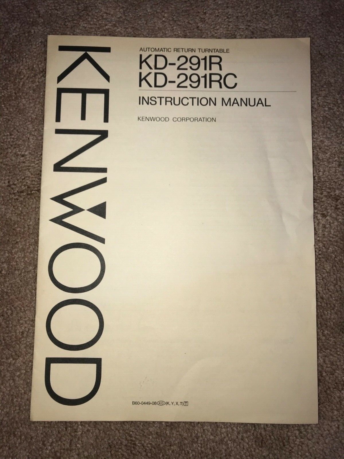 KENWOOD Automatic Return Turntable Instruction Manual KD-291R KD-291RC ...
