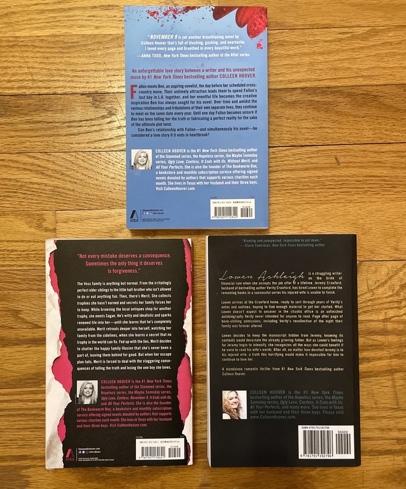 Lot Of 3 Colleen Hoover Books - November 9, Without Merit, & Verity | eBay
