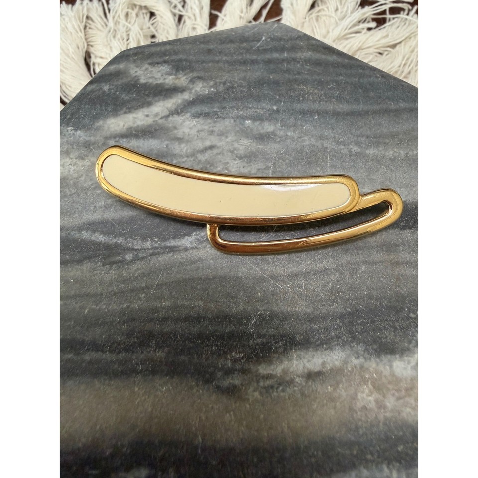 Monet Gold Tone Cream Enamel Curved Bar Pin Brooch | eBay