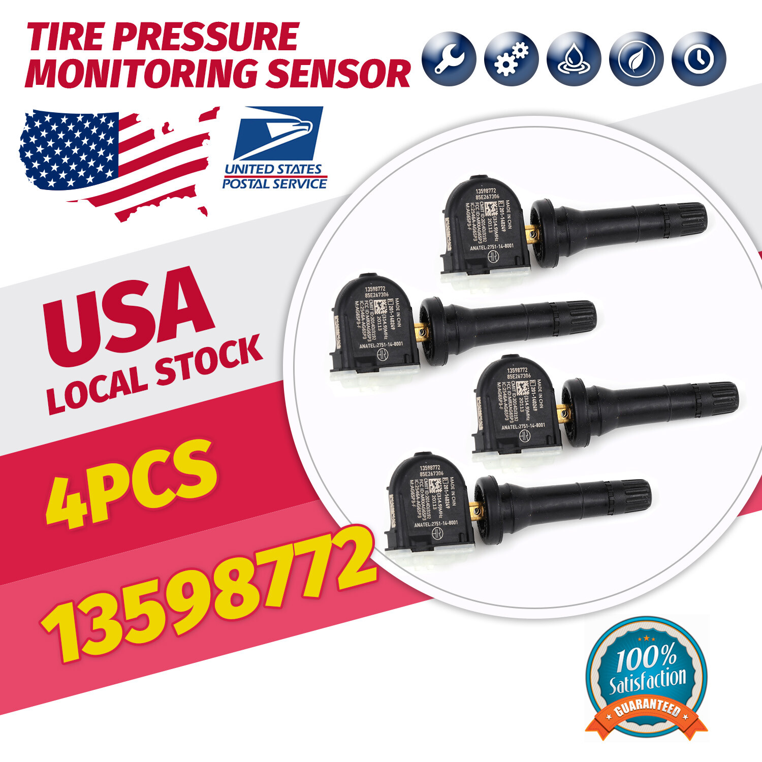 4PCS TPMS 13598772 Fit for Chevy GMC Buick Tire Pressure MONITORING ...