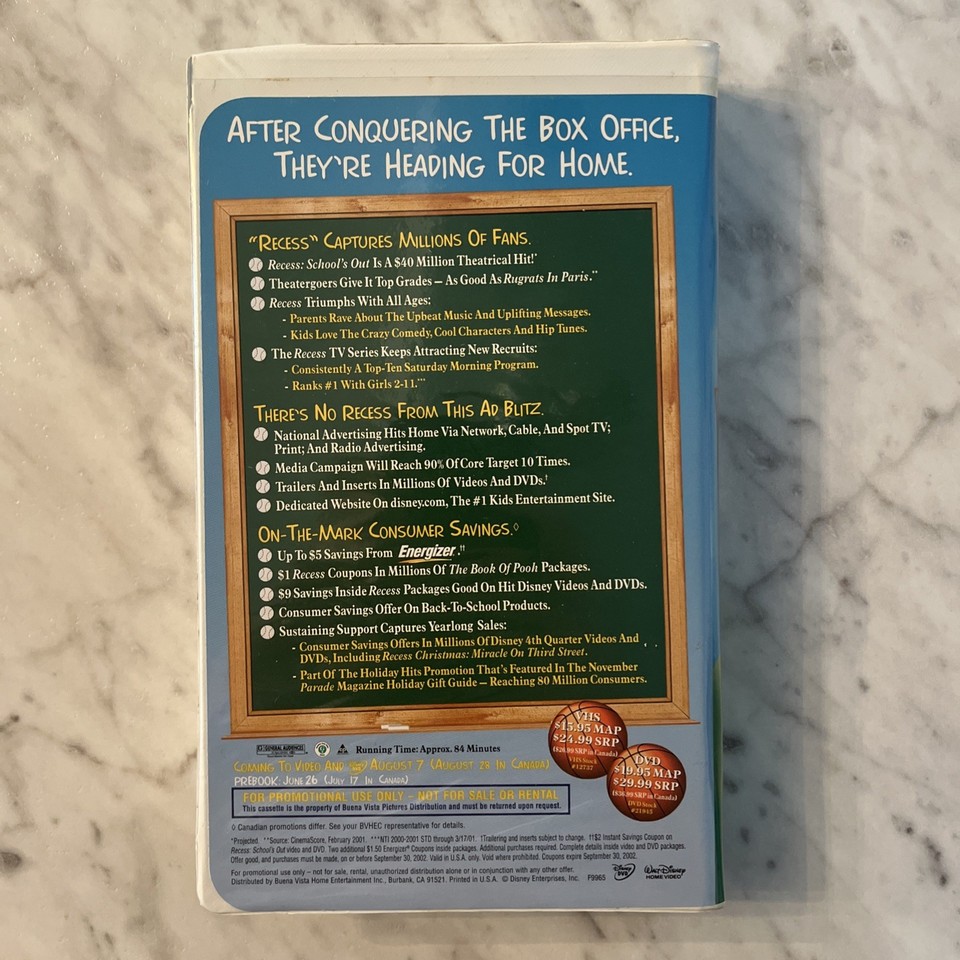 Recess Schools Out (VHS, 2001) Walt Disney - RARE Demo Tape! Promo ...