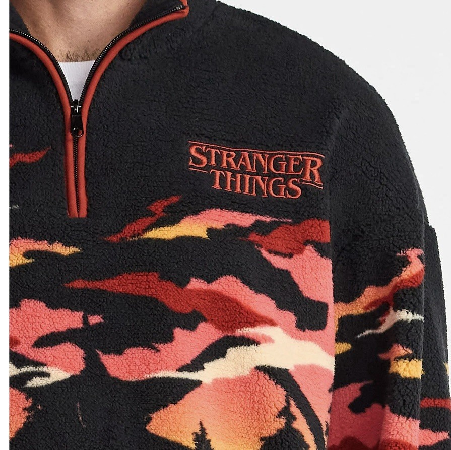 Netflix Stranger Things Men Shearling Quarter Zip Sunburst Jacket M ...
