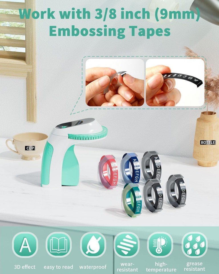 Phomemo Embossing Label Maker with 6PK Label Tapes 9mm E975 Junior ...