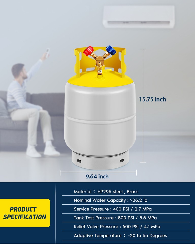 Recovery Tank 30lb for R134, R410, R12, R22 400 PSI 1/4 SAE Y-Shaped ...