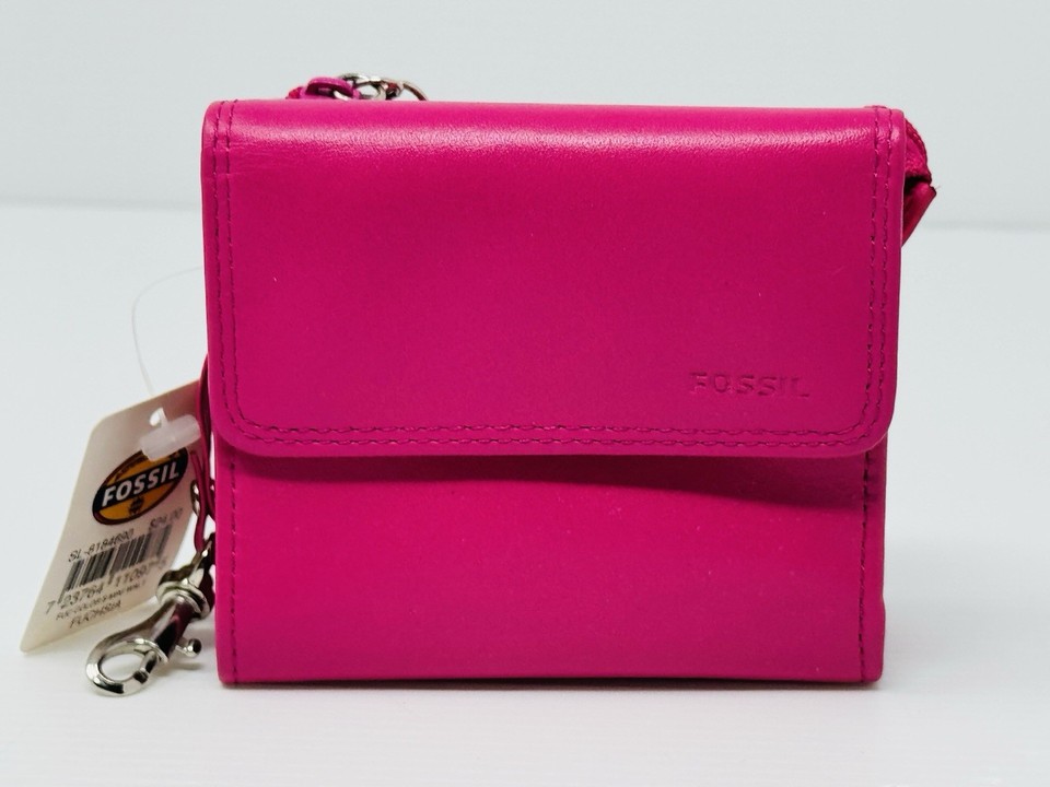 NEW Fossil Mini Wallet FUCHSIA Hot Pink Bifold Snap Wallet #SL-8184690 ...