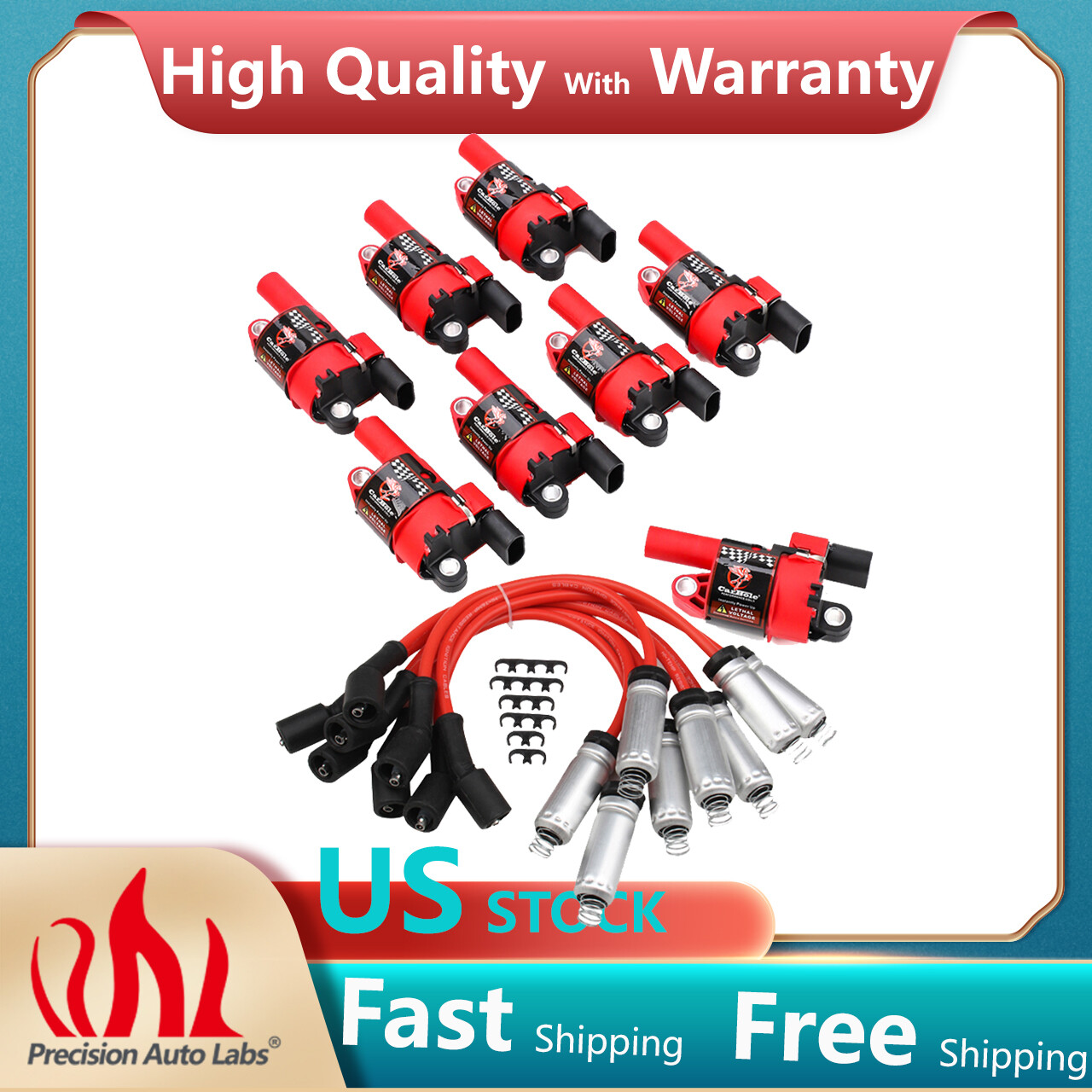 IGNITION COILS D514A PACK (8) + 8 SPARK PLUG WIRES FOR LS2 LS3 LS4 LS7 ...