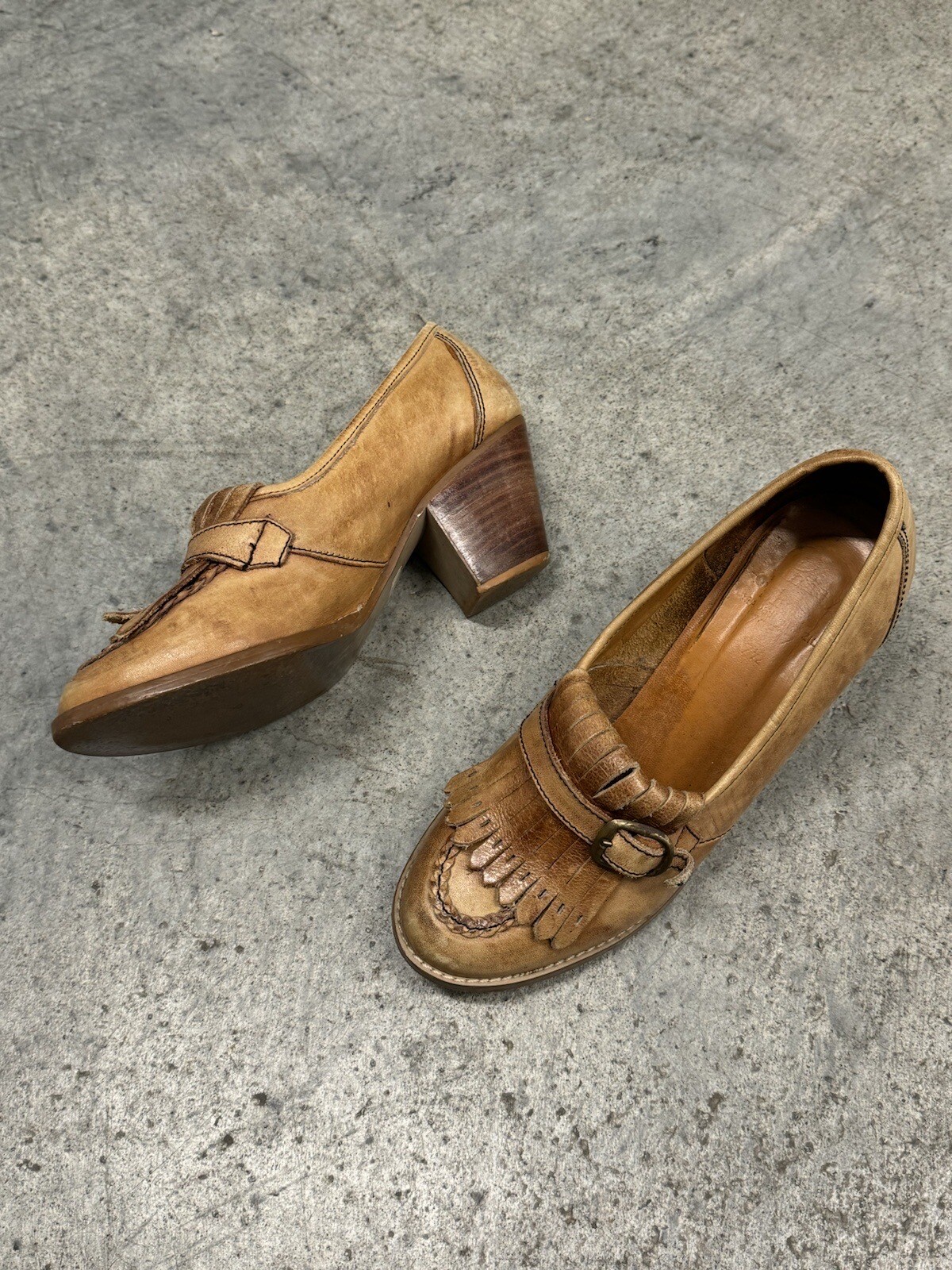 Vintage Kinney Shoes 70s Wooden Leather Boho Clog Siz… - Gem