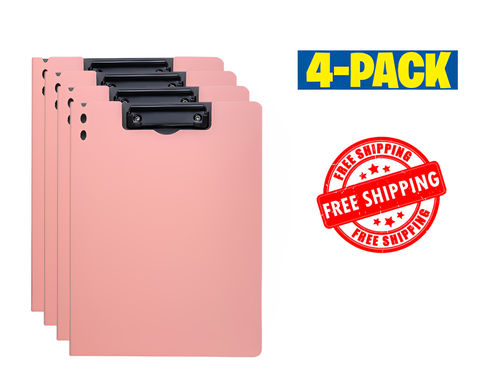 4 Foldable Plastic Clipboards: Pink, Vertical Opening, with Protective ...