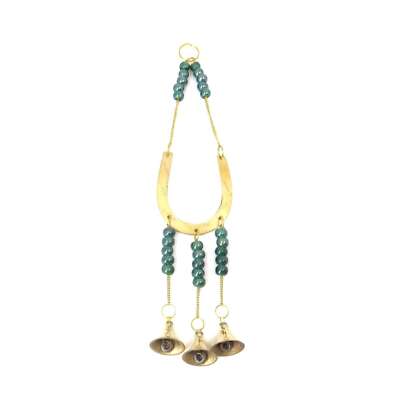 Lucky Horse Shoe Brass Wind Chime Bells & Beads 9" Long(assorted bead ...