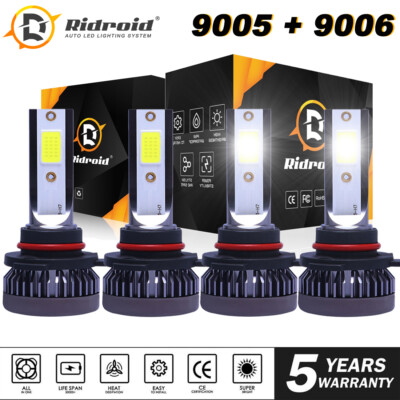 4x 9005 9006 LED Combo Headlight Kit Bulbs 6000K Cool White Bright High ...