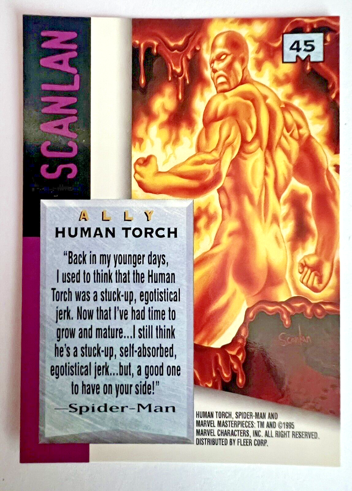 Human Torch Card #45 - Peter Scanlan - Marvel Masterpieces - 1995 ...