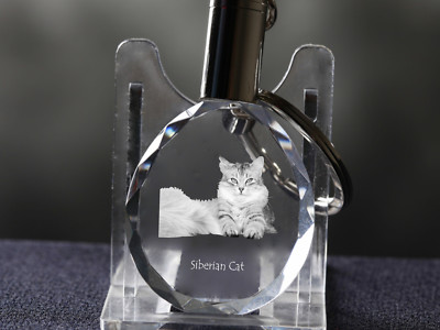 Siberian Cat, Cat Crystal Round Keyring, High Quality, Crystal Animals ...