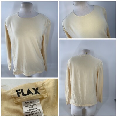 Flax Long Sleeve Tee-Shirt M Women Yellow 100% Cotton Crew USA YGI C2 ...