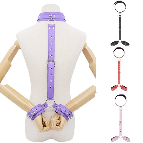 Couple PU Leather Back Cuffs Ankle Collar Male Slave Female Binding ...