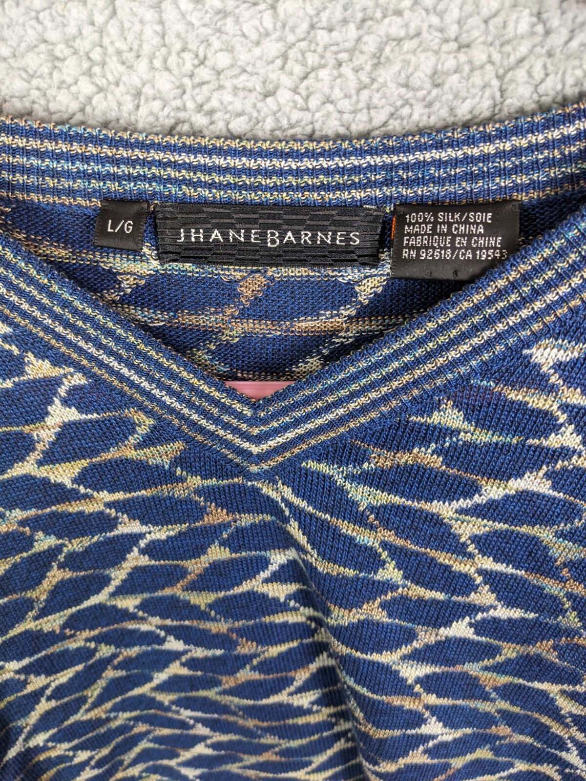 Vintage Jhane Barnes Geometric Art Silk Knit V Neck Ugly Sweater Men's ...