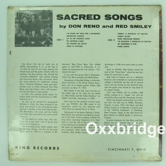 SEALED DON RENO/RED SMILEY Sacred Songs Bluegrass Gospel Country KING ...