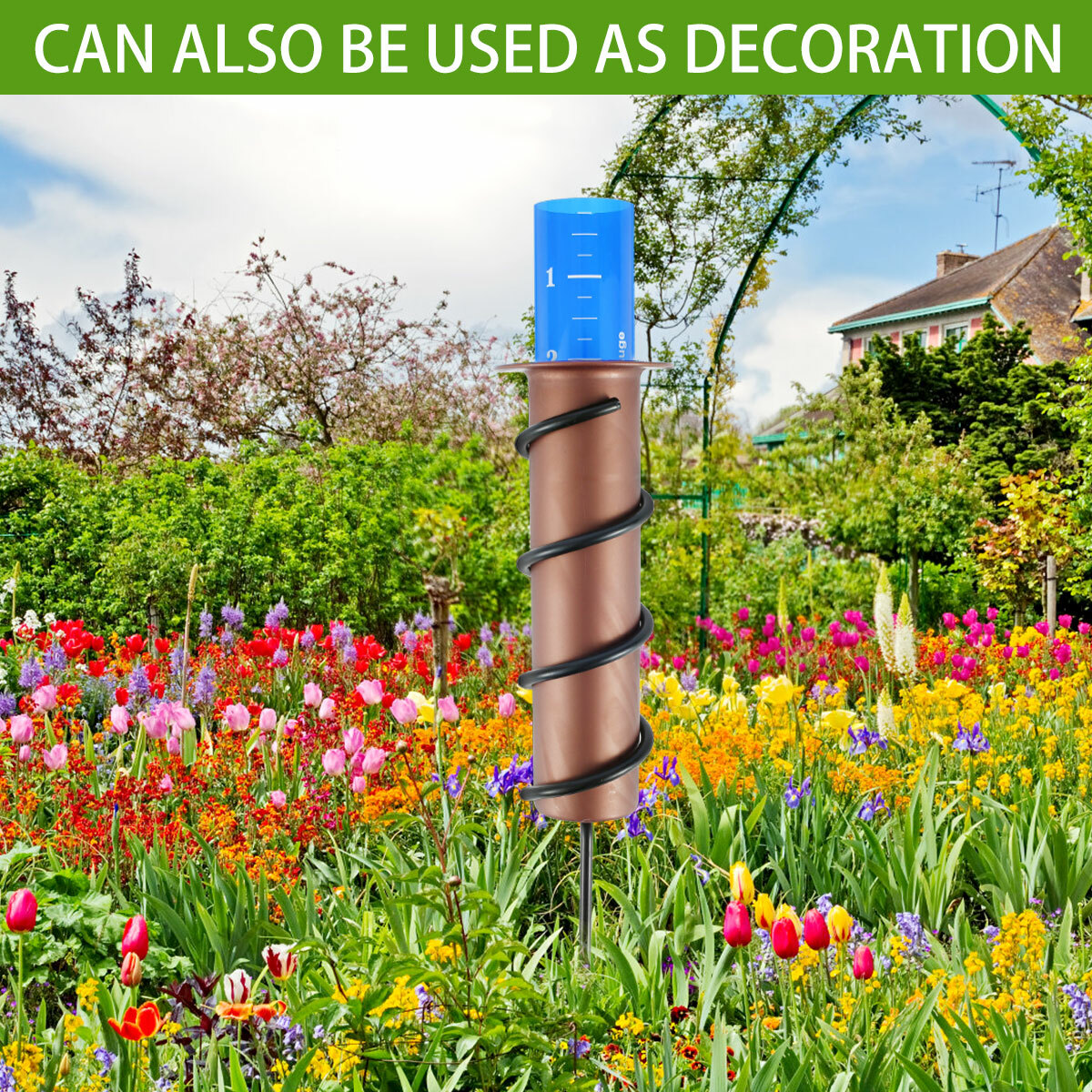 40cm Metal Floating Rain Gauge with Replacement Tube Rain Falling fah ...