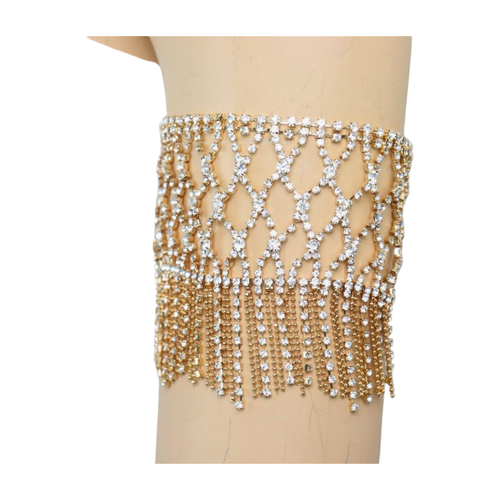 Women Gold Metal Chain Tassel Upper Arm Bracelet Elastic Wide Band ...