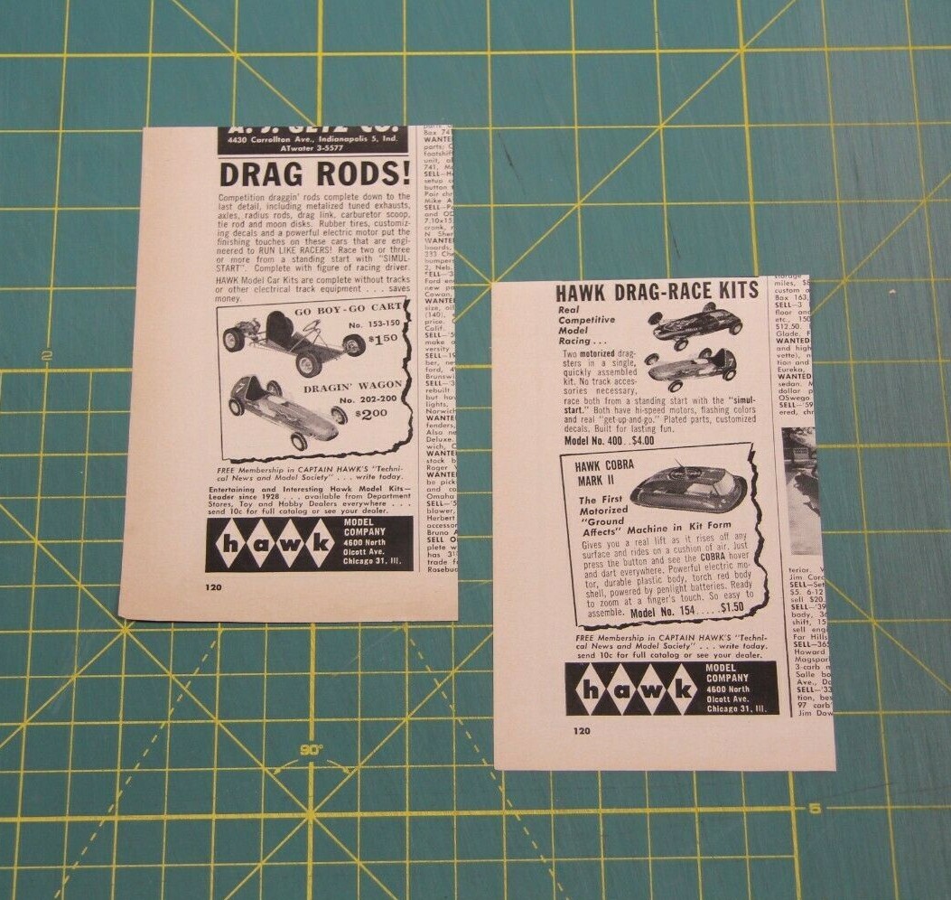 1960 Hawk Model Company Magazine Ad Lot Cobra Mark II Dragin Wagon Go ...