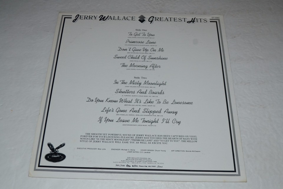 Jerry Wallace~Greatest Hits~Gusto Records GT-0093~Moe Lytle~FAST ...