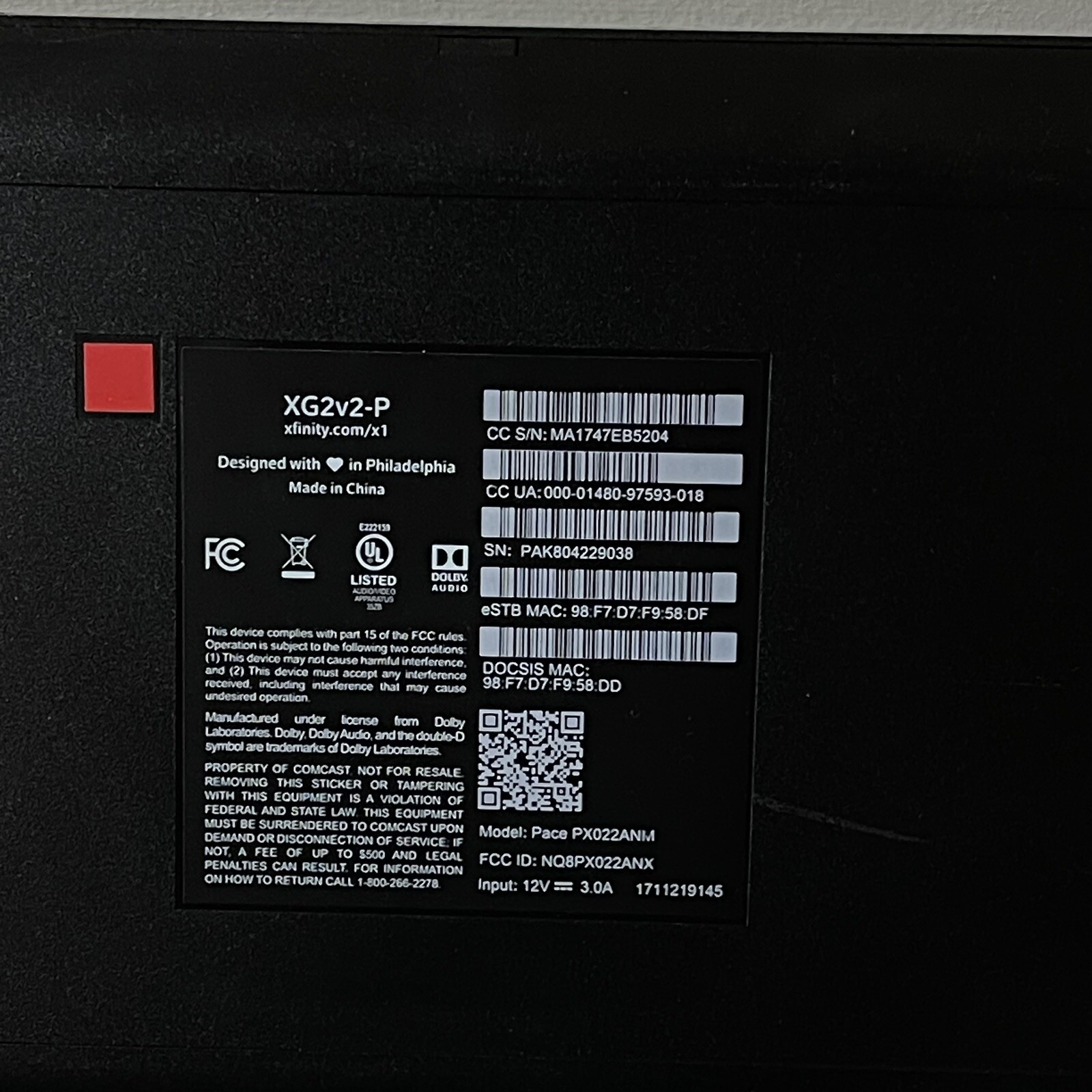 XFINITY XG2v2-P MODEL PX022ANM HD TV CABLE BOX With voice remote for ...