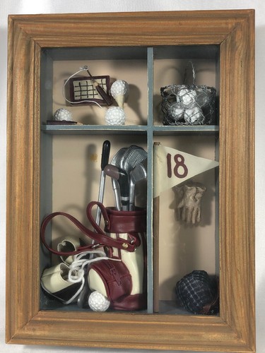 Golf Theme Hanging 3D Shadow Box Picture Frame 12x9 Clubs Caddy Balls ...