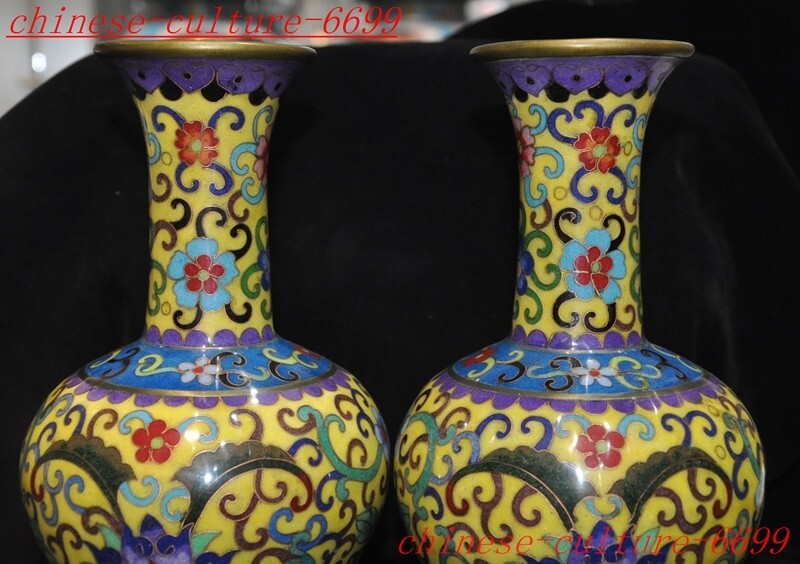 10" mark China Ancient bronze cloisonne Fushou pattern Zun Cup Pot Vase ...