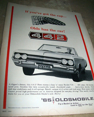 1965 65 Olds Oldsmobile 4-4-2 442 convertible mid-size magazine car ad ...