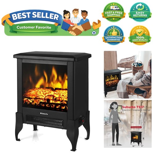 Suburbs TS17 Compact Electric Fireplace Stove, 18” Freestanding Stove ...