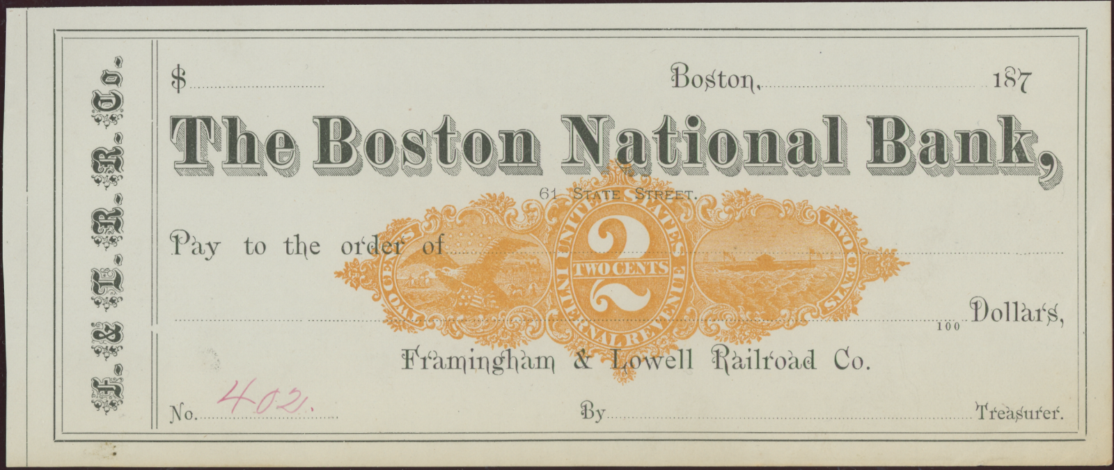 RN-N3 Type N on Boston National Bank Check, Mint, Framingham & Lowell ...
