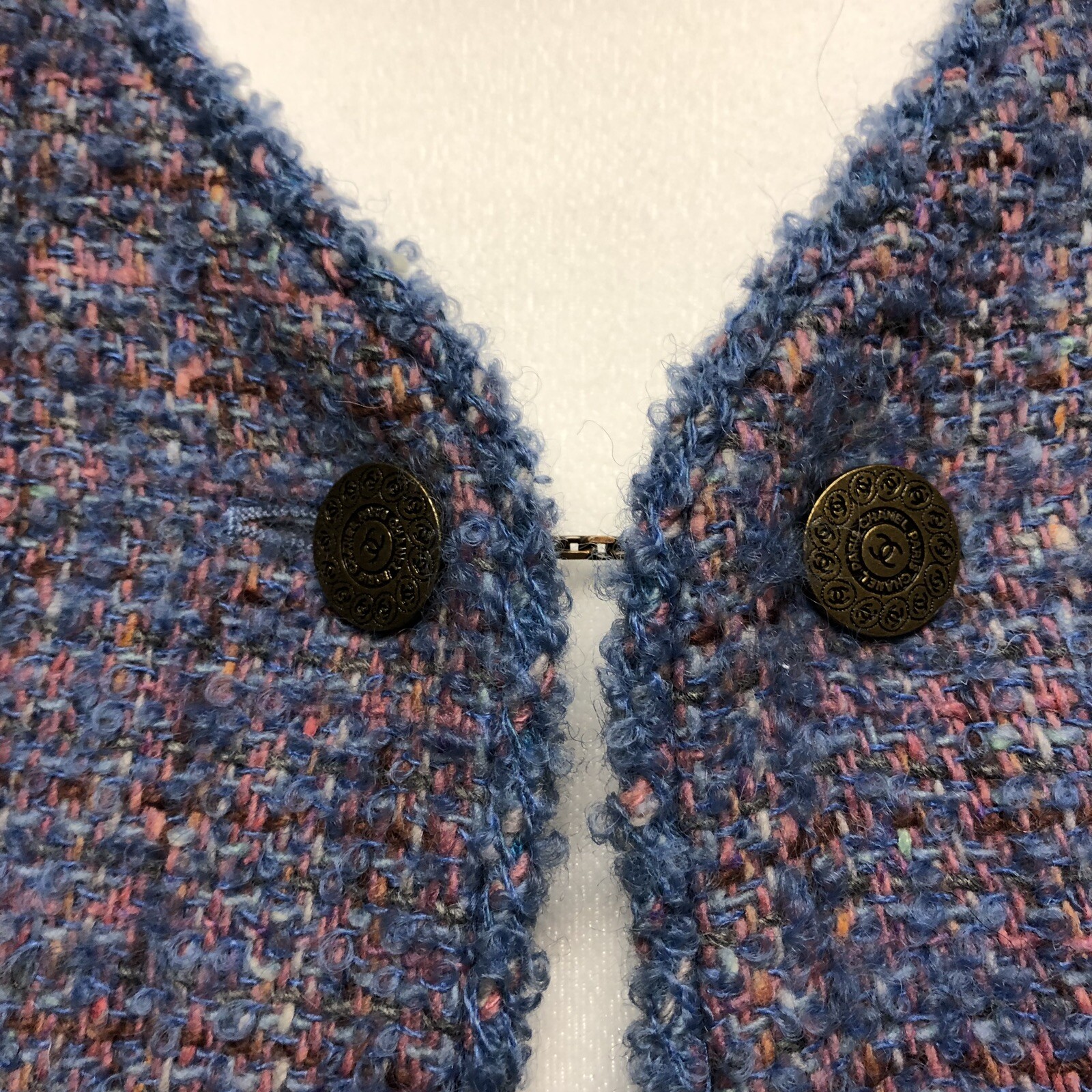 Vintage Chanel 97A Boucle Tweed Jacket Pink & Blue Mu… - Gem