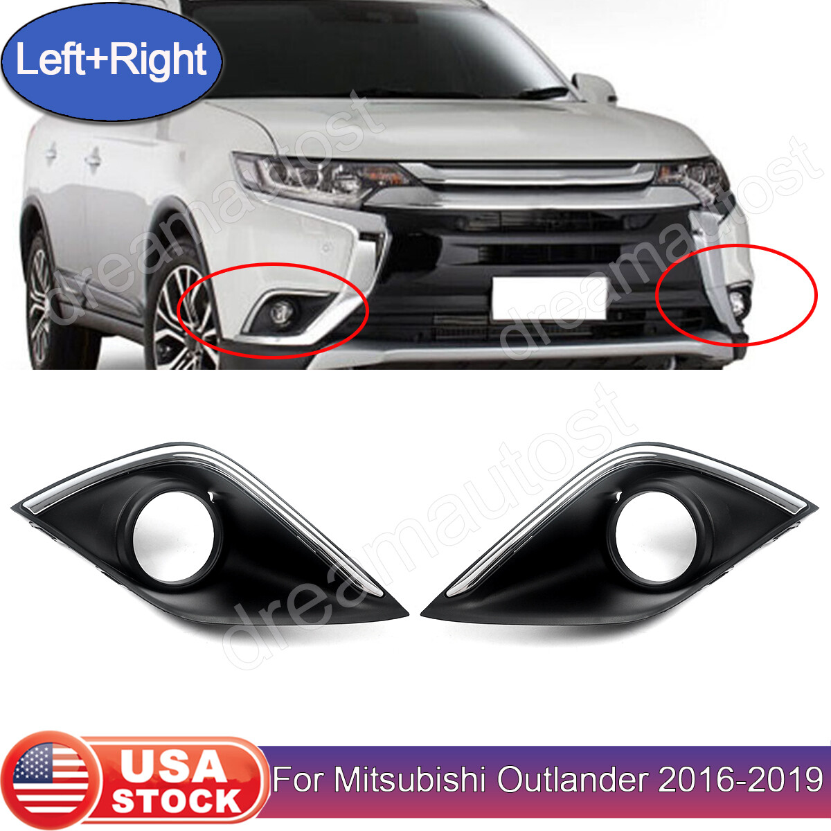 LH+RH FOR 2016-2019 Mitsubishi Outlander Front Bumper Fog Lamp Light ...
