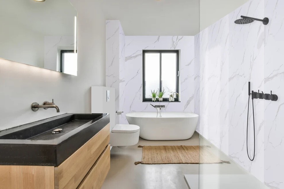 1m x 2.4m White Marble Matt Shower Panel Wall Cladding PVC 1000mm | eBay UK