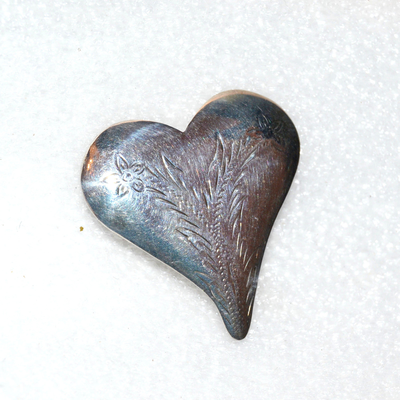 Vintage 925 Silver Heart Pin Brooch Engraved Flowers | eBay