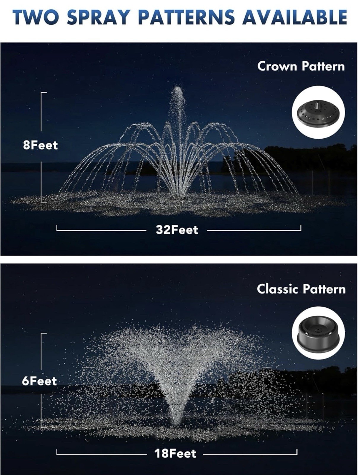 Hqua FS01 Floating Pond Fountain W/ Color Changing Light Kit 1/2HP 13 ...