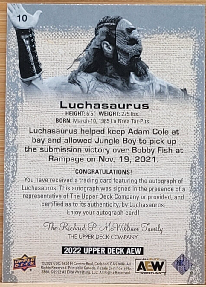 2022 UPPER DECK AEW LUCHASAURUS AUTO AUTOGRAPH SP | eBay