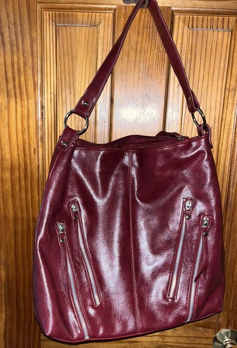 GAL Burgundy Faux Leather Shoulder Bag Purse Zip Pockets - 3 Inside ...