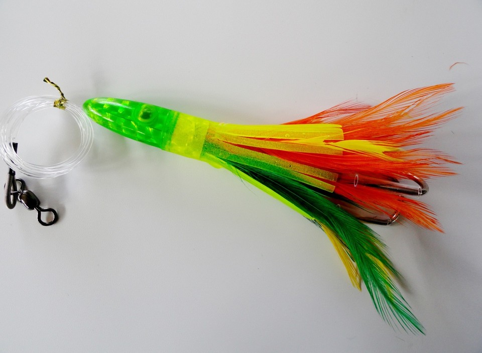 6" Rigged Tuna Feathers 6 Pieces Trolling Fishing Lures - 6 COLORS | eBay
