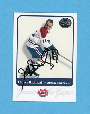 Henri Richard Signed 2001 Fleer Greats of the Game Card #13 with B&E ...