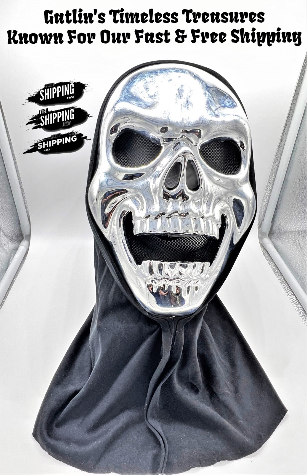 Skull Skeleton Halloween Mask with Hood Ghost Seasons Inc | eBay