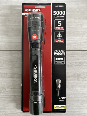 Husky Flashlight 5000 Lumens Dual Power LED Rechargeable Battery Brand ...